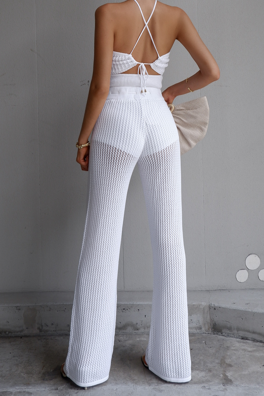 White Knit Stretch Wide Leg Pants | UsTrendy